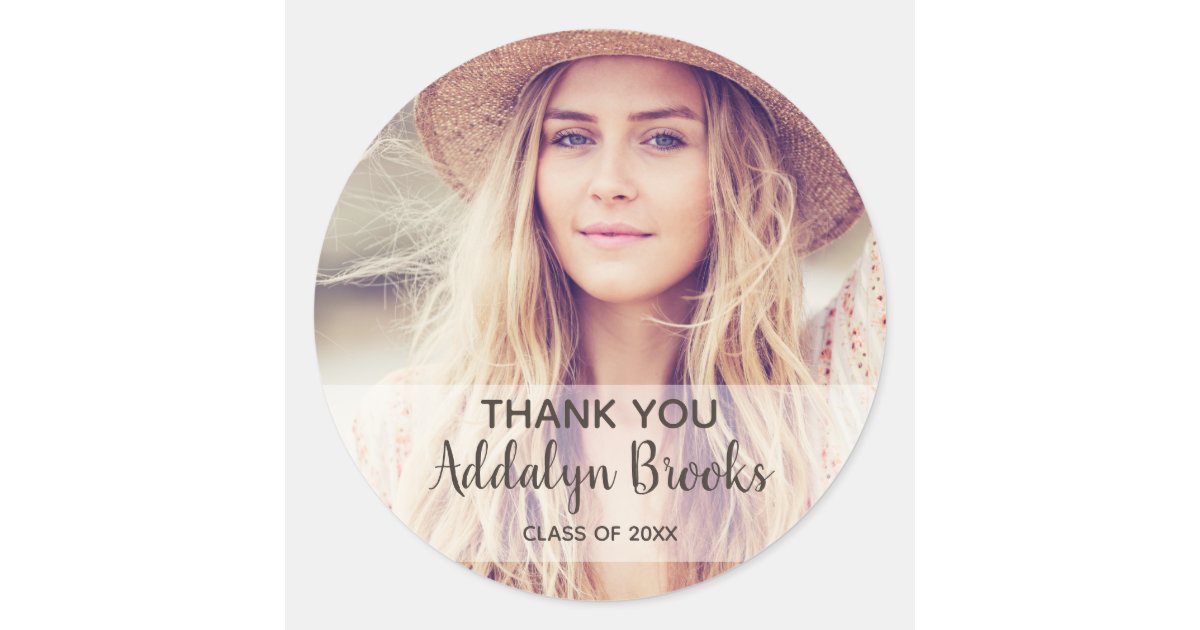 Personalized Photo Graduation Thank You Classic Round Sticker | Zazzle