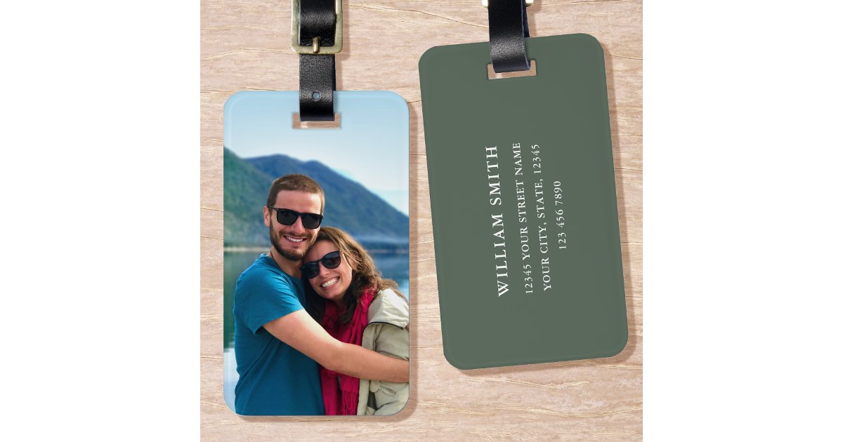 Personalized Photo Green Simple Modern Luggage Tag | Zazzle