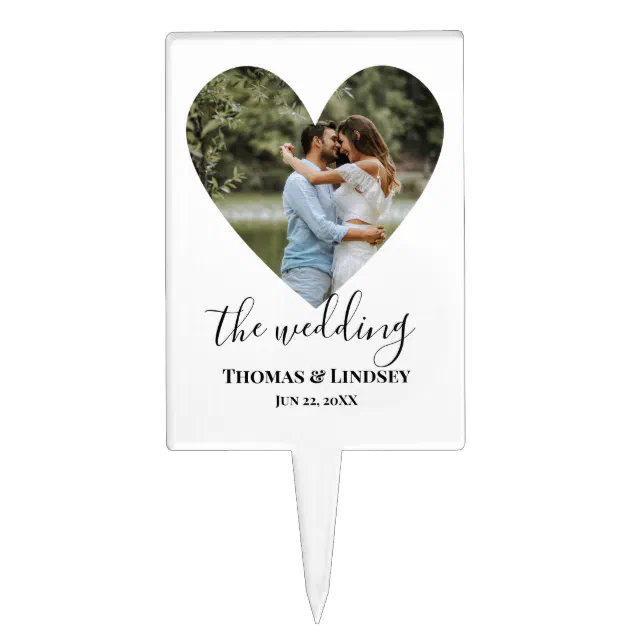 Personalized Photo Heart Frame Modern Calligraphy Cake Topper | Zazzle