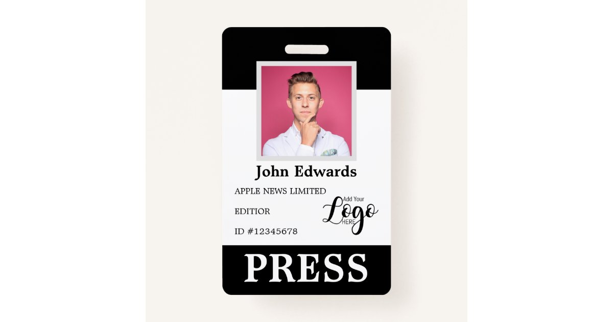 Personalized Photo ID & Logo Journalist Press Pass Badge | Zazzle
