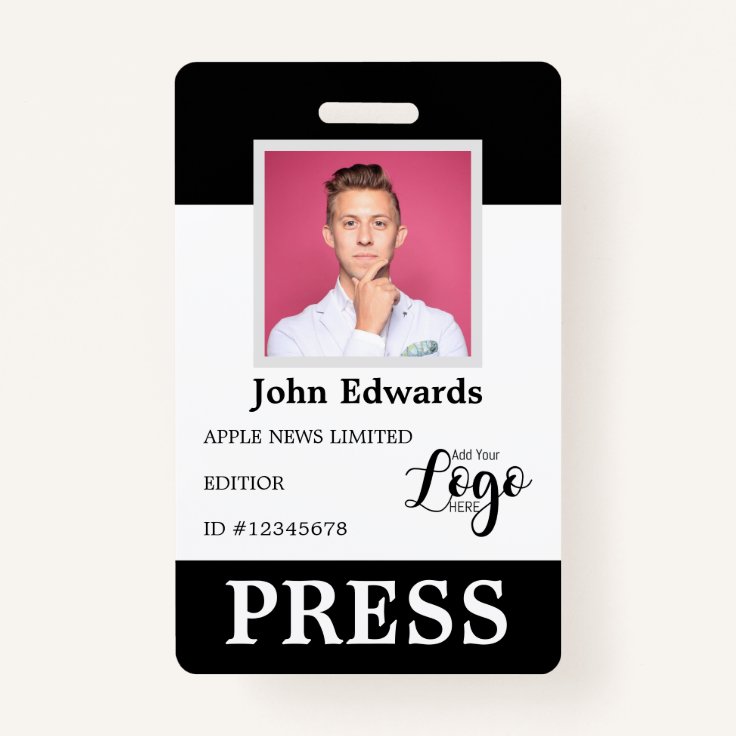 Personalized Photo ID & Logo Journalist Press Pass Badge | Zazzle