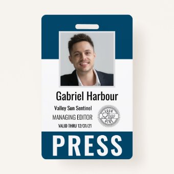 Personalized Photo ID & Logo Journalist Press Pass Badge | Zazzle