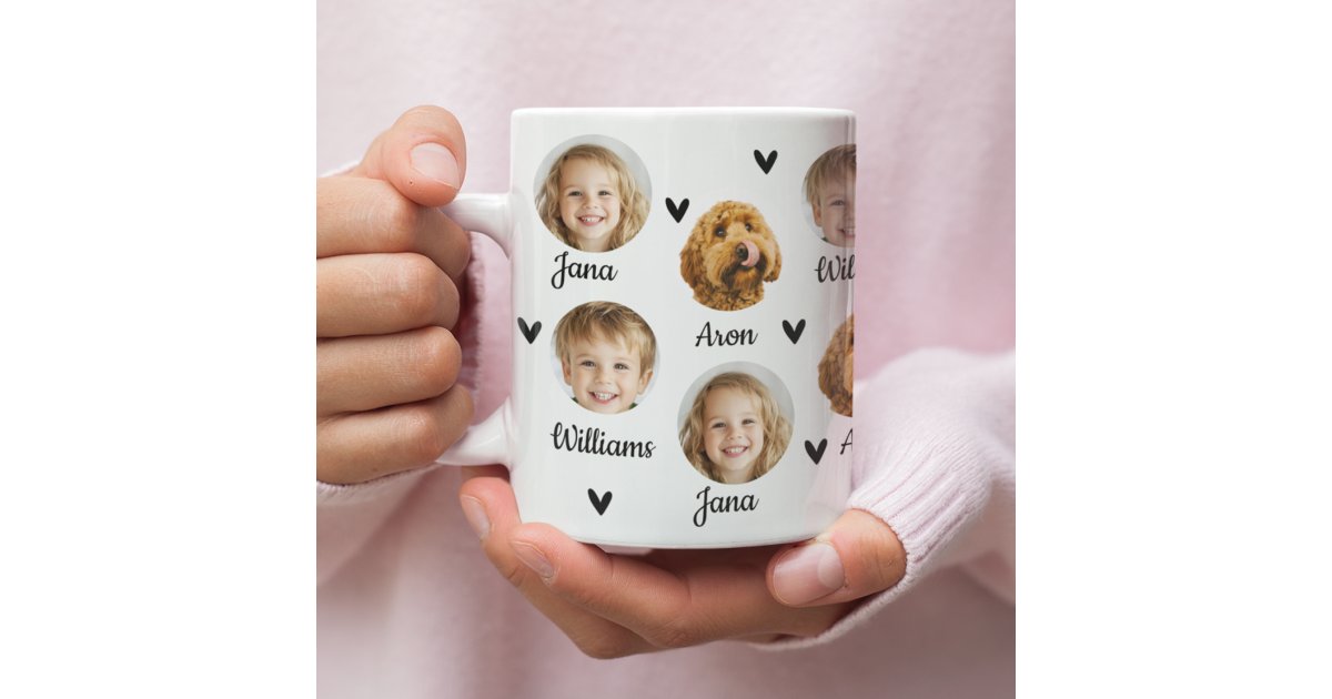 Personalized Photo Mug with Three Faces and Names | Zazzle