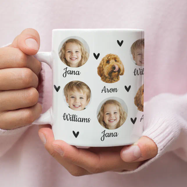 Personalized Photo Mug with Three Faces and Names | Zazzle