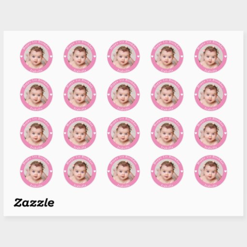 Personalized Photo, Name And Age Birthday Classic Round Sticker | Zazzle