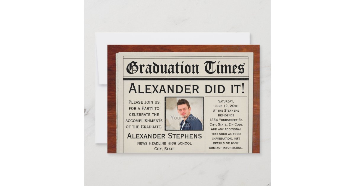 Personalized Photo Newspaper Graduation Party Invitation | Zazzle