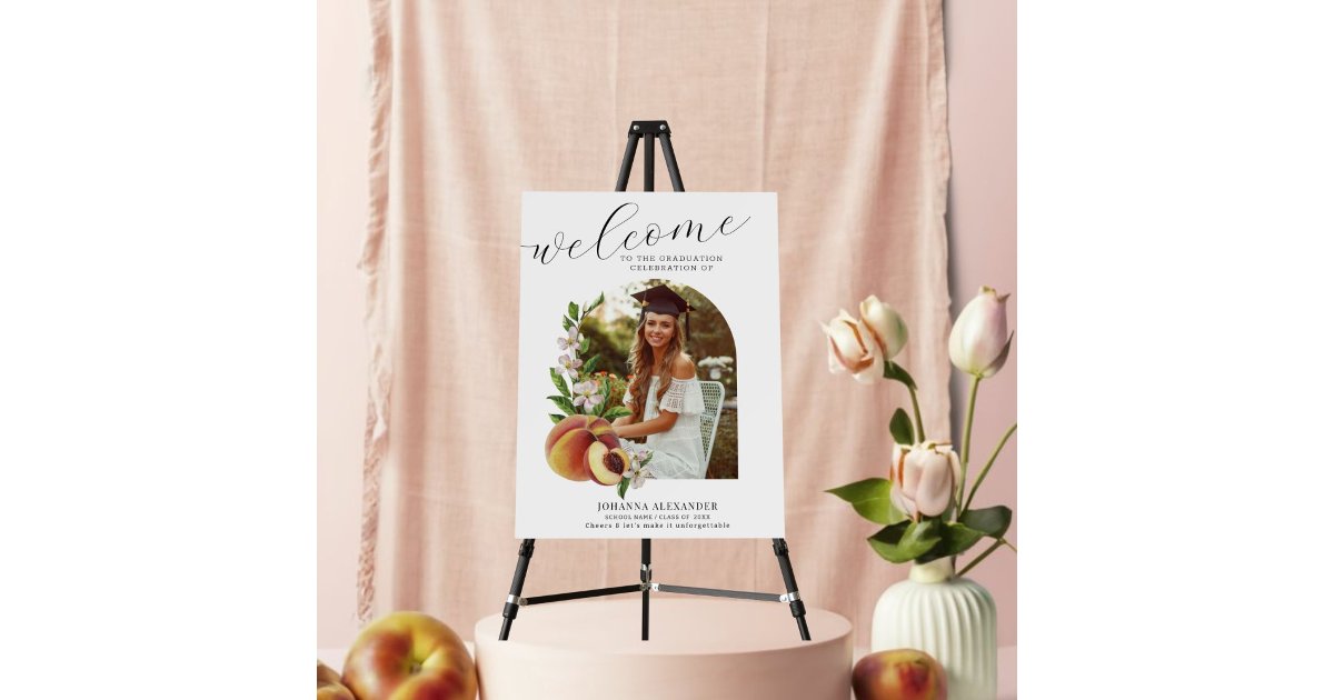 Personalized Photo Peach Graduation Welcome Sign | Zazzle