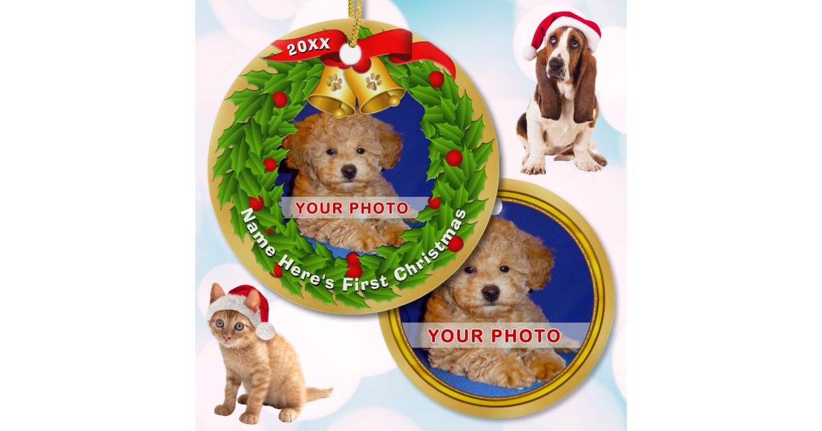 Personalized Photo Puppy's 1st Christmas Ornament | Zazzle