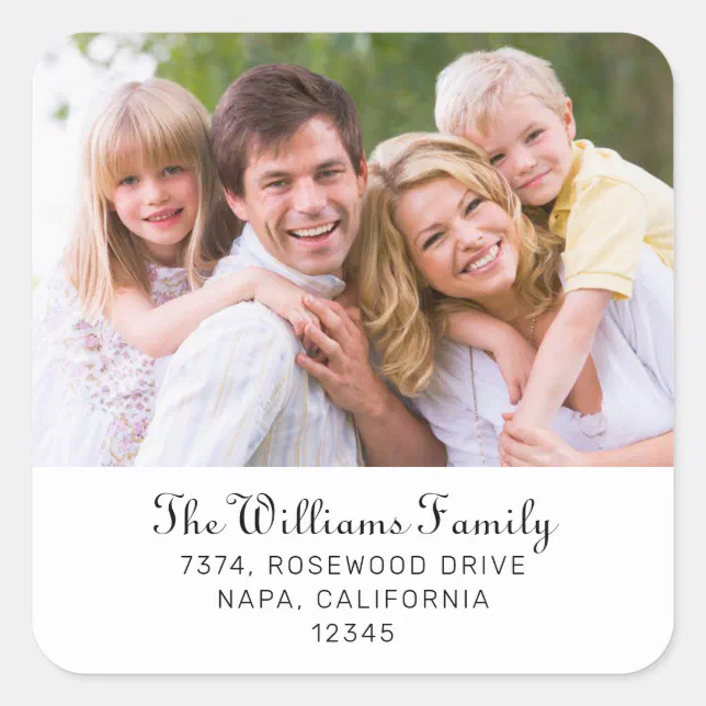 Personalized Photo Return Address Square Stickers | Zazzle