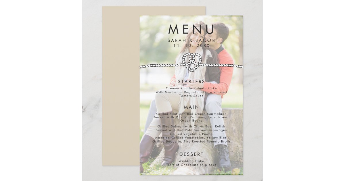 Personalized Photo Rope Heart Wedding Menu | Zazzle