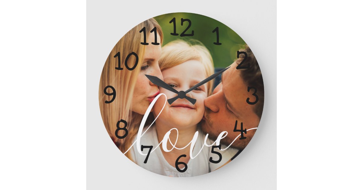Personalized Photo Script Love Large Clock | Zazzle