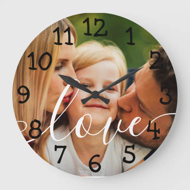 Personalized Photo Script Love Large Clock | Zazzle