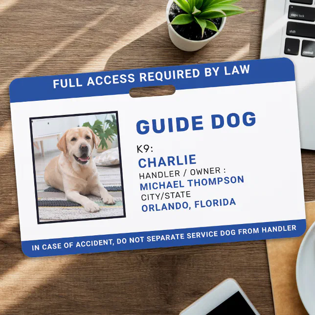Personalized Photo Service Dog Guide Dog ID Badge | Zazzle
