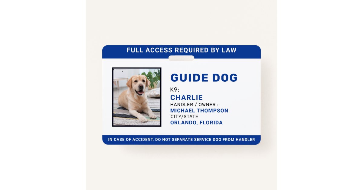 Personalized Photo Service Dog Guide Dog ID Badge | Zazzle