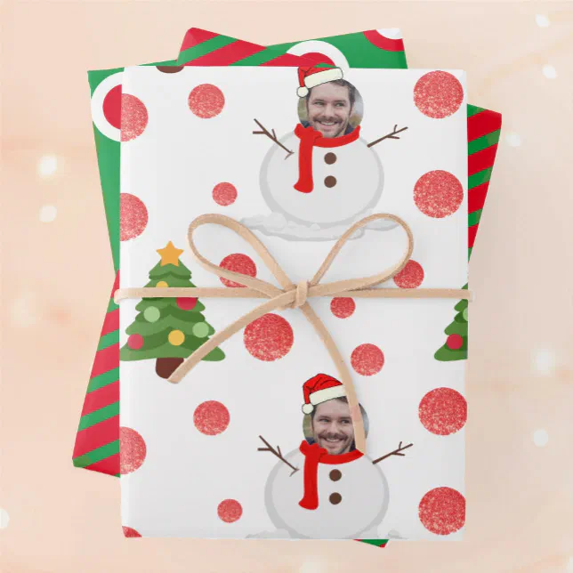 Personalized photo snowman wrapping paper sheets | Zazzle