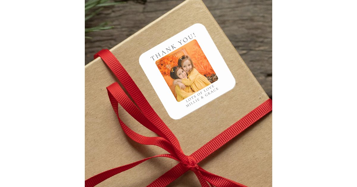 Personalized Photo Thank You Square Sticker | Zazzle