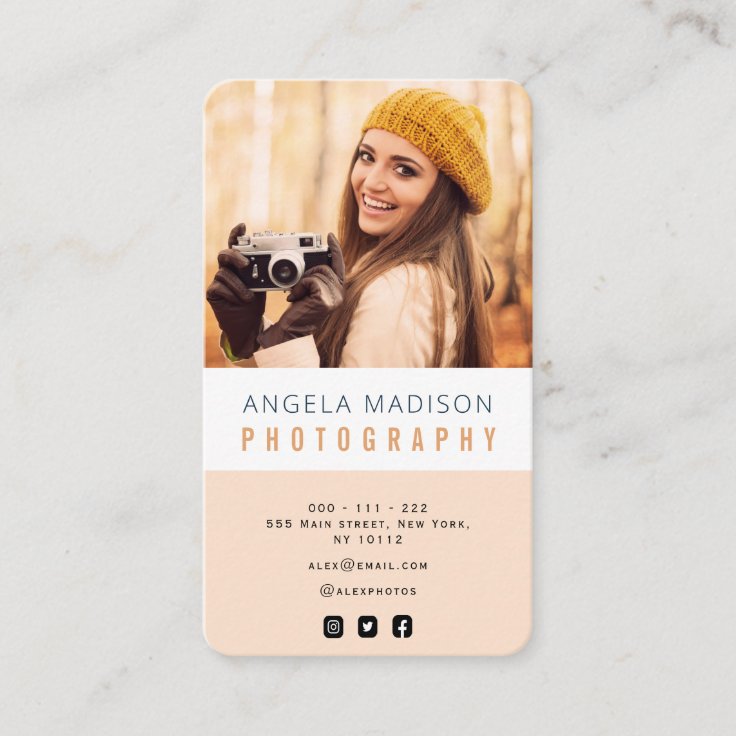 personalized photo trendy photographer business card | Zazzle