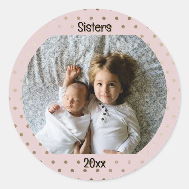 Personalized Photo Two Lines Text Custom Classic Round Sticker | Zazzle