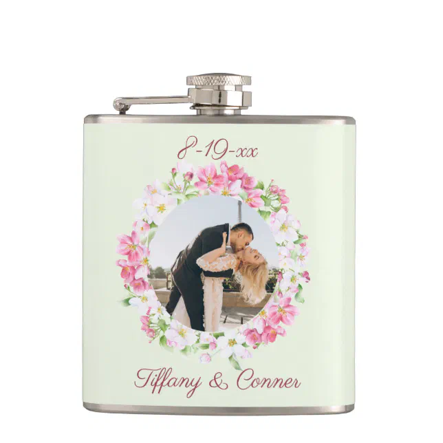 Personalized Photo Wedding Date Bride Groom Custom Flask | Zazzle