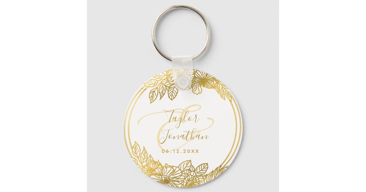 Personalized Photo White Gold Flowers Chic Wedding Keychain | Zazzle
