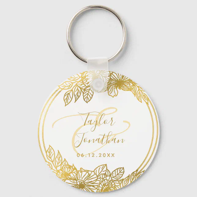 Personalized Photo White Gold Flowers Chic Wedding Keychain | Zazzle