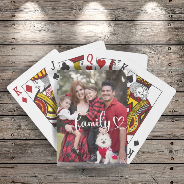 Personalized Photo with Family Script Overlay Poker Cards | Zazzle