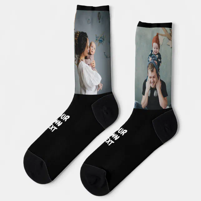 Personalized photo x2 and custom text socks | Zazzle
