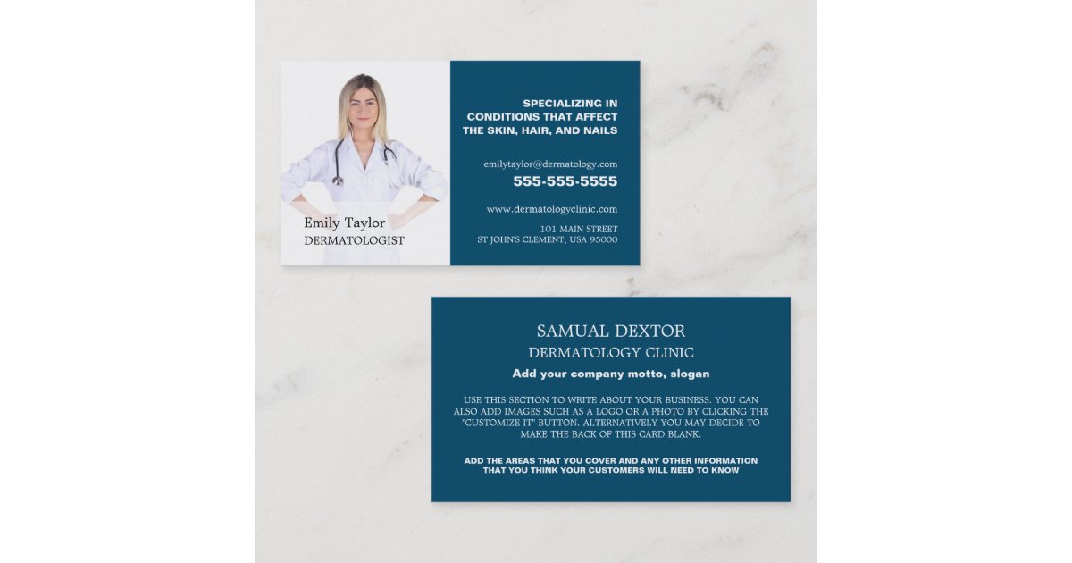 Personalized Photograph, Dermatologist Dermatology Business Card | Zazzle