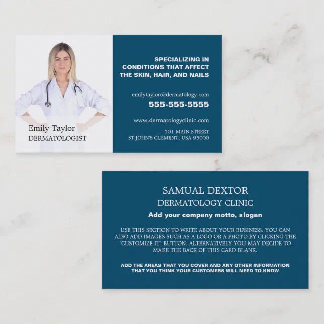 Personalized Photograph, Dermatologist Dermatology Business Card | Zazzle
