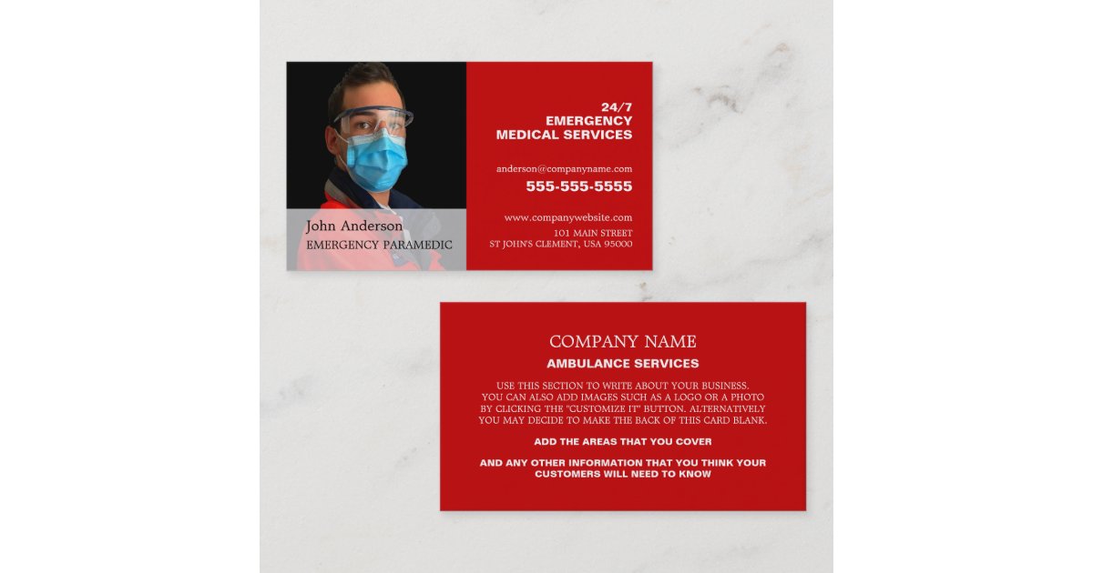 Personalized Photograph, EMT, Paramedic Business Card | Zazzle
