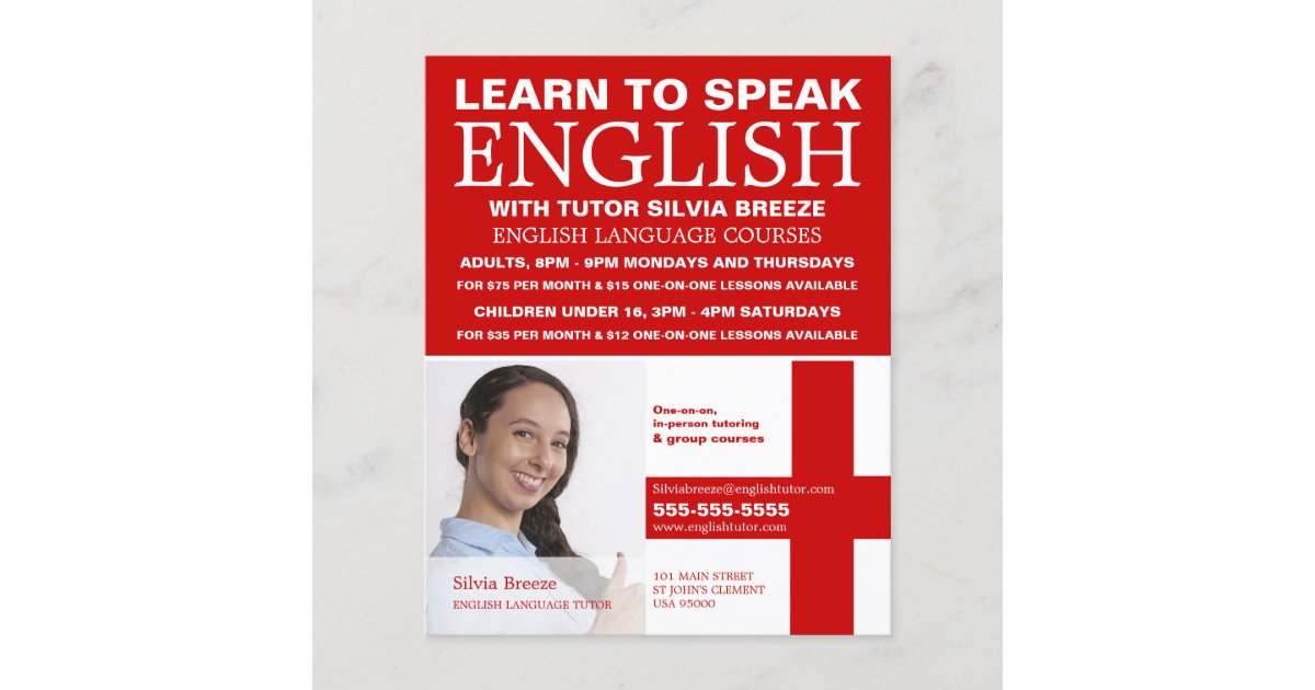 Personalized Photograph, English Language Course Flyer | Zazzle