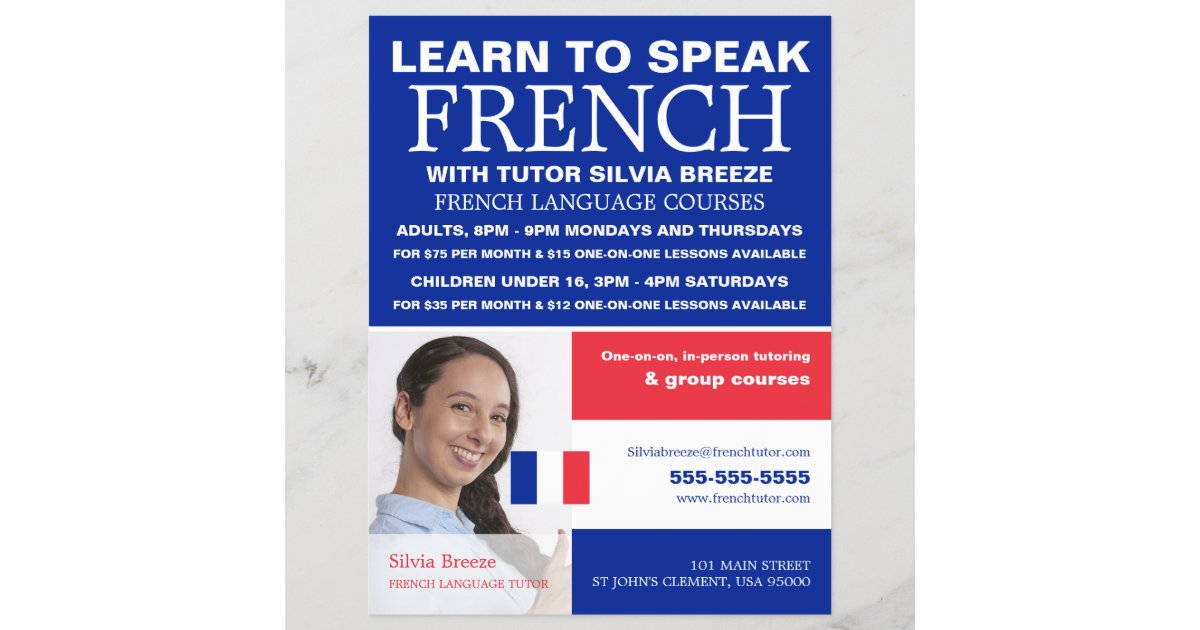 Personalized Photograph, French Language Course Flyer | Zazzle