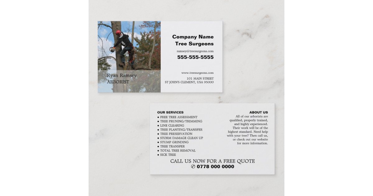 Personalized Photograph - Tree Surgeon - Arborist Business Card | Zazzle