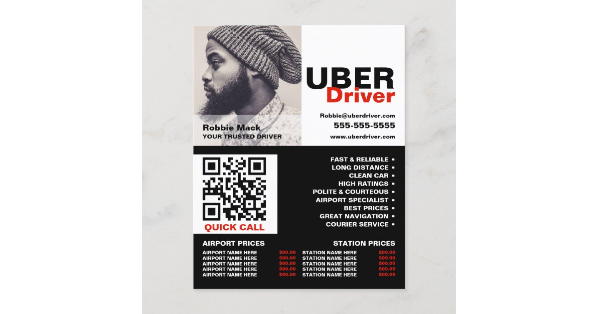 Personalized Photograph, Uber Driver - Price List Flyer | Zazzle