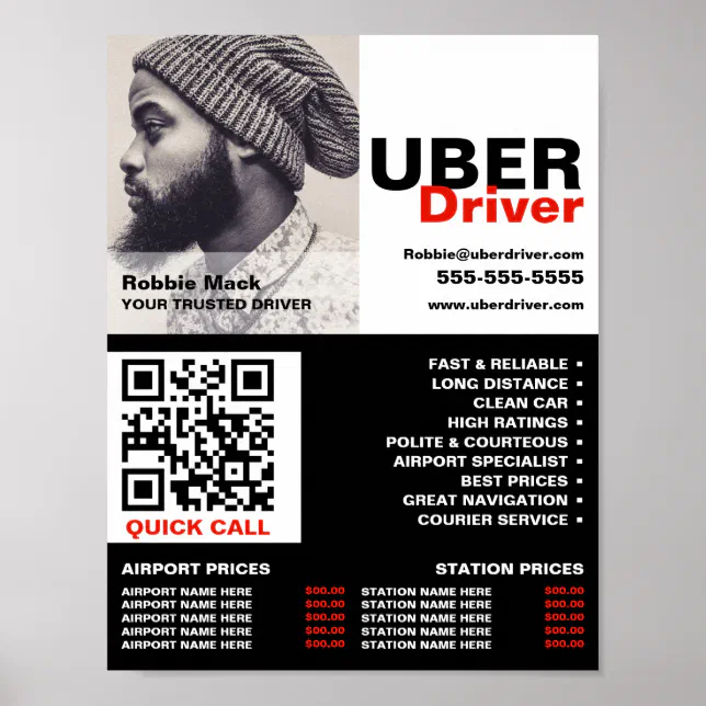 Personalized Photograph, Uber Driver - Price List Poster | Zazzle