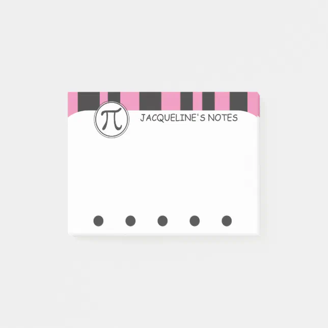 Personalized Pi Symbol Math Themed PINK Post-it Notes | Zazzle