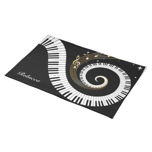 Personalized Piano Keys and Gold Music Notes Cloth Placemat | Zazzle