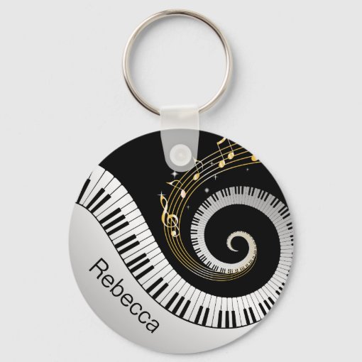 Personalized Piano Keys and Gold Music Notes Keychain | Zazzle