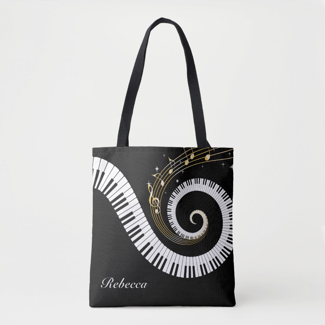 Personalized Piano Keys and Gold Music Notes Tote Bag | Zazzle