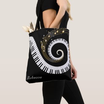 Personalized Piano Keys and Gold Music Notes Tote Bag | Zazzle