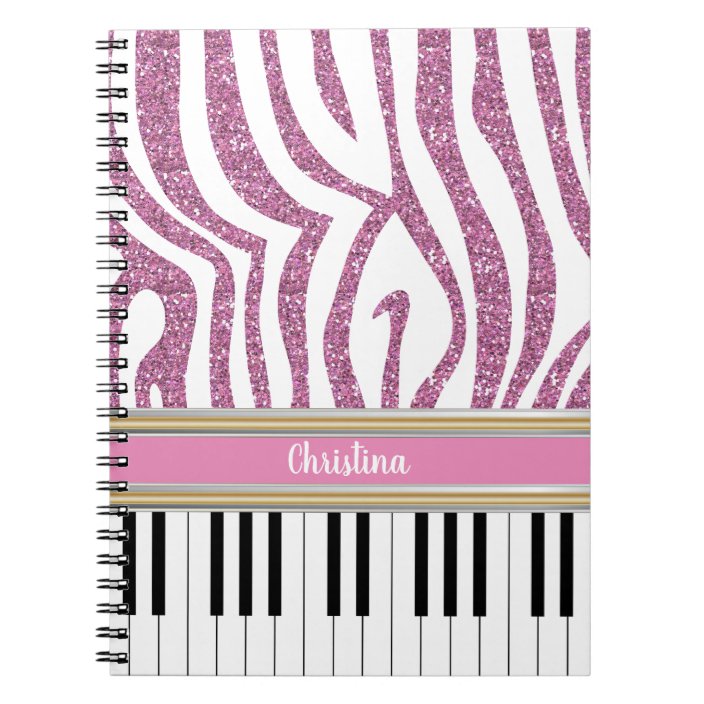 Personalized Piano Keys Pink Glitter Zebra Print Notebook | Zazzle.com