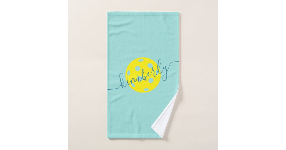 Personalized Pickleball Script Name Teal Hand Towel | Zazzle