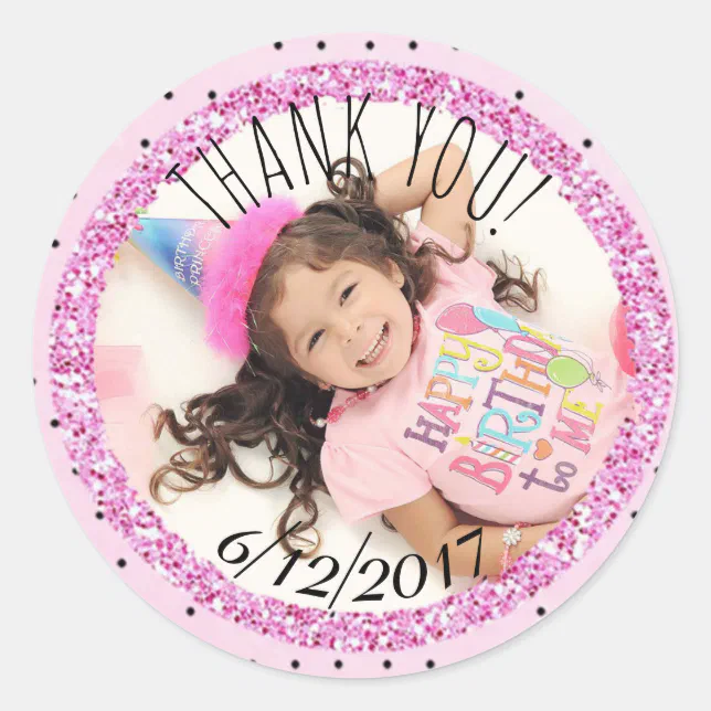 Personalized Pink and Black Birthday Photo Sticker | Zazzle