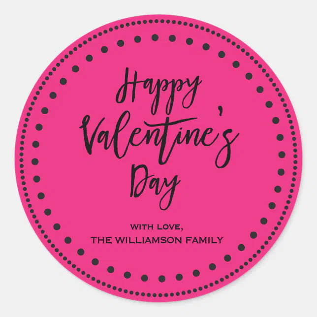 Personalized Pink And Black Happy Valentines Day Classic Round Sticker