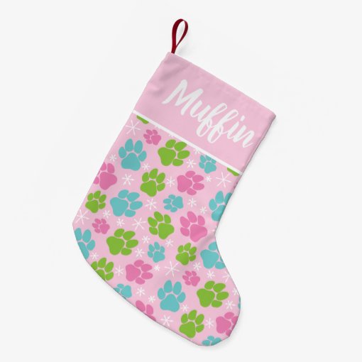 Personalized Pink and White Dog Small Christmas Stocking | Zazzle