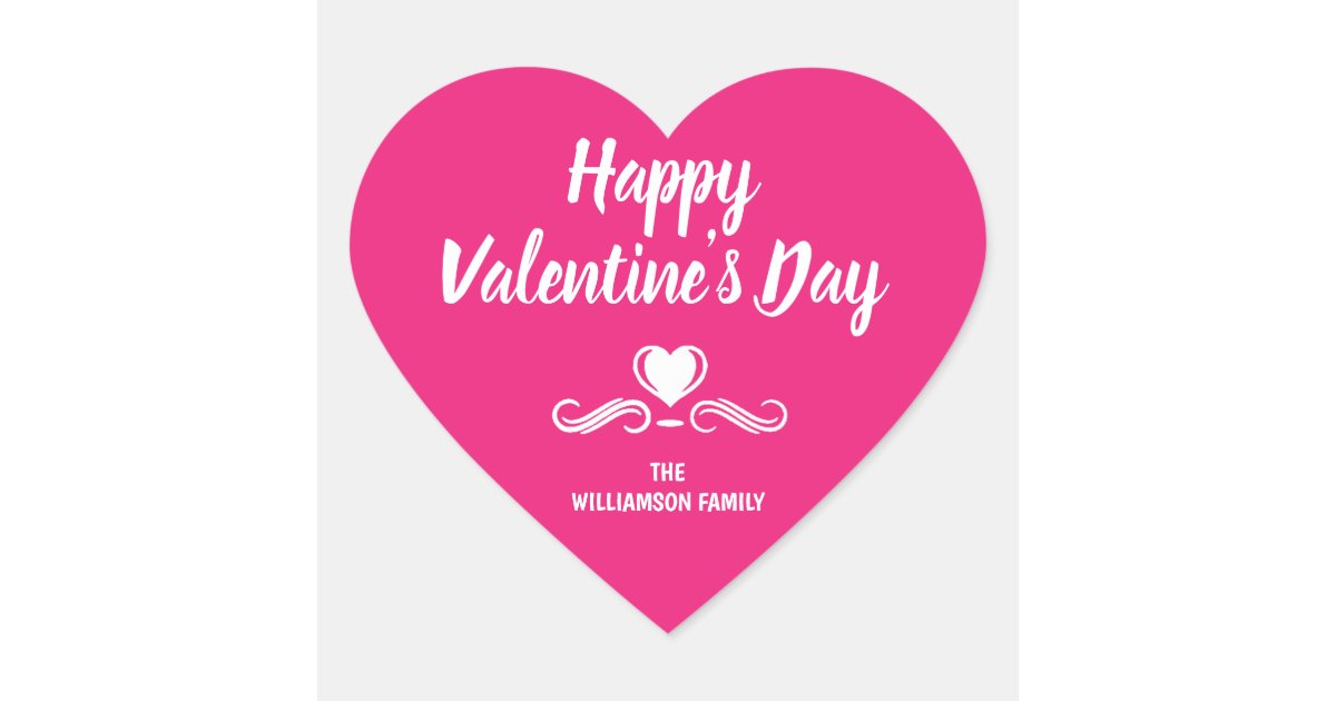 Personalized Pink and White Happy Valentines Day Heart Sticker | Zazzle