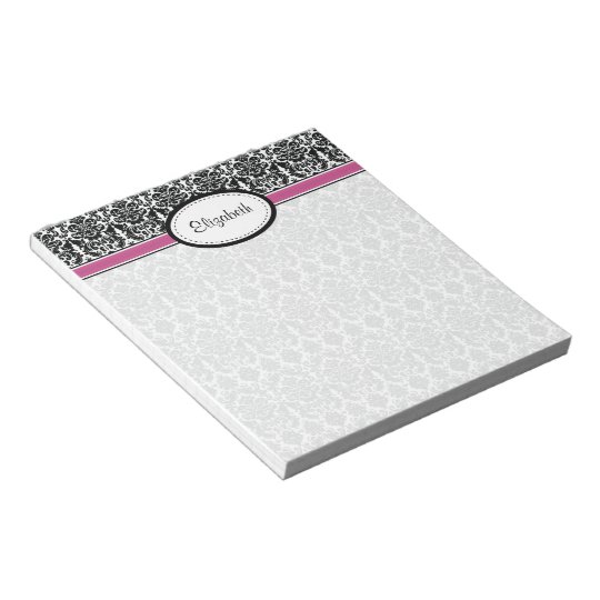 Personalized Pink, Black, White Floral Damask Notepad | Zazzle.com