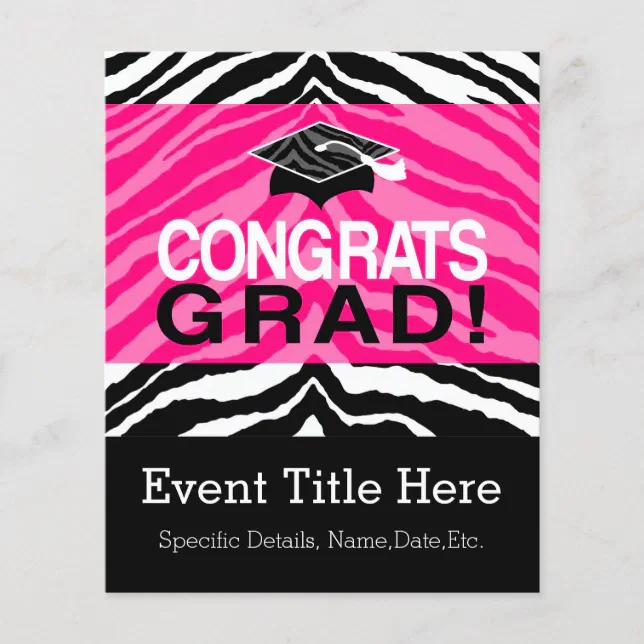 Personalized Pink Black Zebra Graduation Party Flyer | Zazzle
