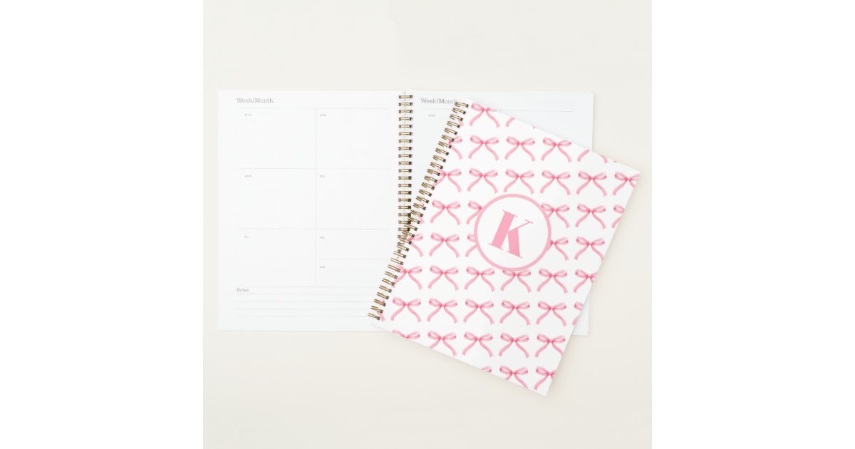 Personalized Pink Bow Coquette Monogrammed Preppy Planner | Zazzle