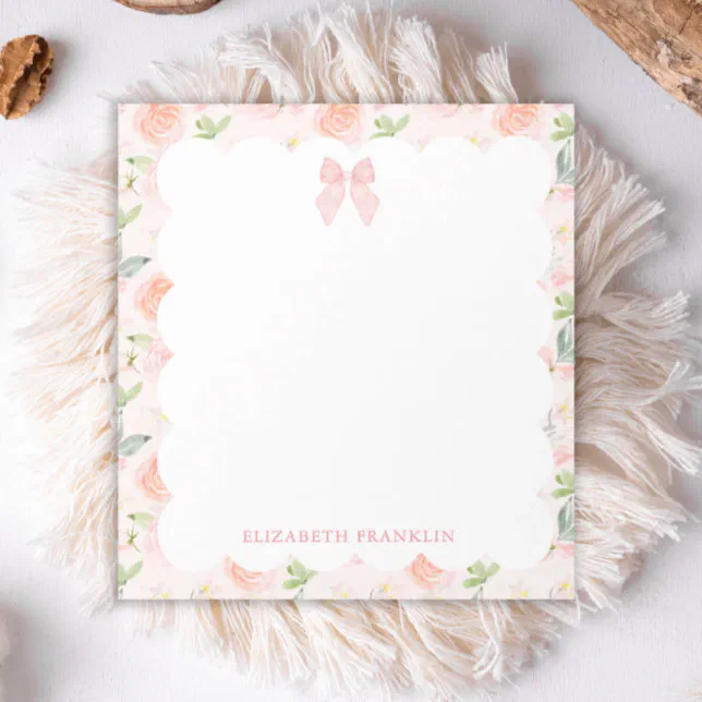 Personalized Pink Bow Floral Baby Stationery Notepad | Zazzle